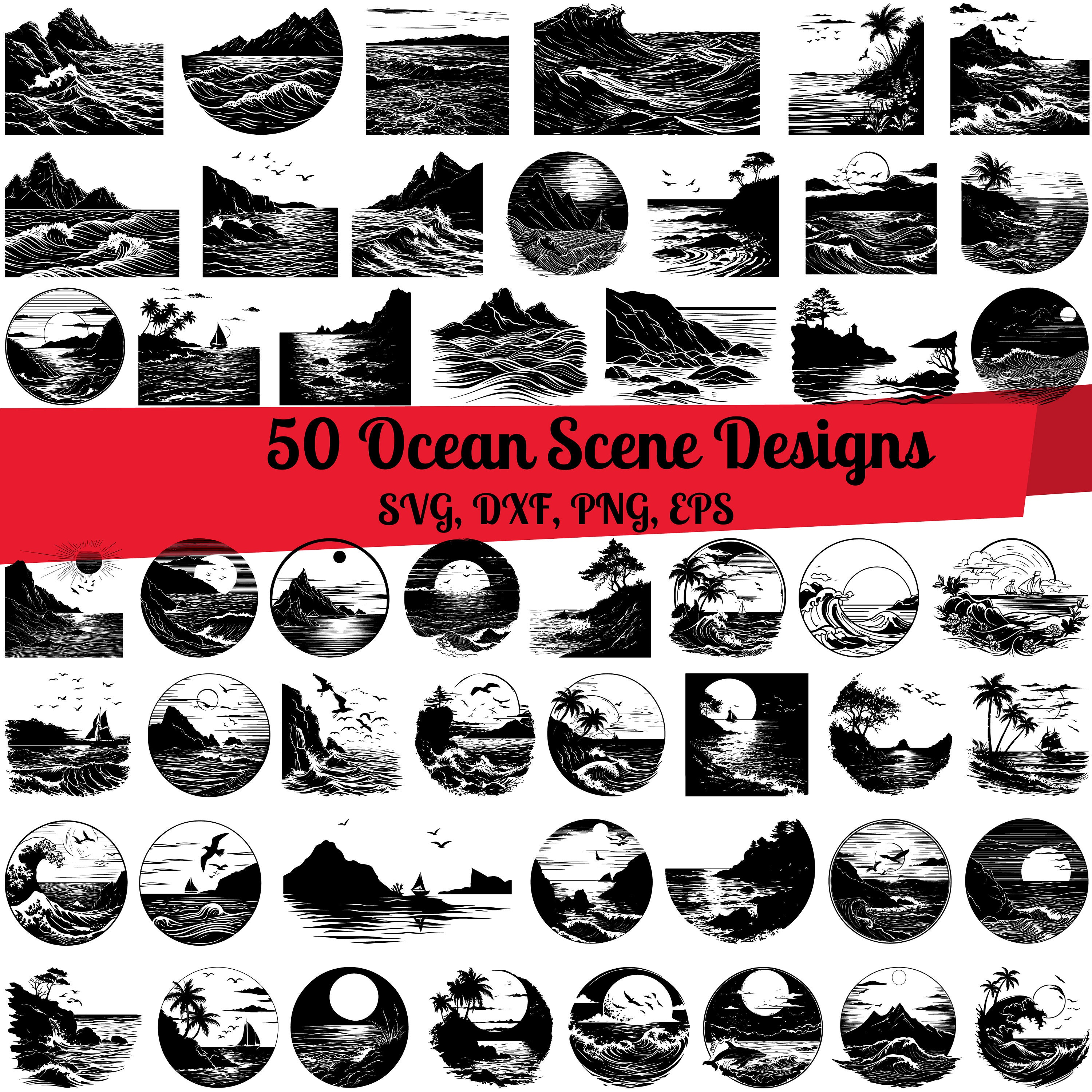 50 Ocean Scene SVG Bundle, Ocean Scene dxf, Ocean Scene png, Ocean ...