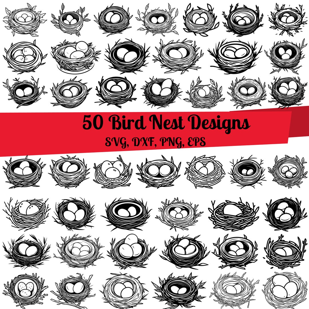 50 Vogelnest SVG Bundle, Vogeleier svg, Zweig Nest svg, Vogelnest dxf ...
