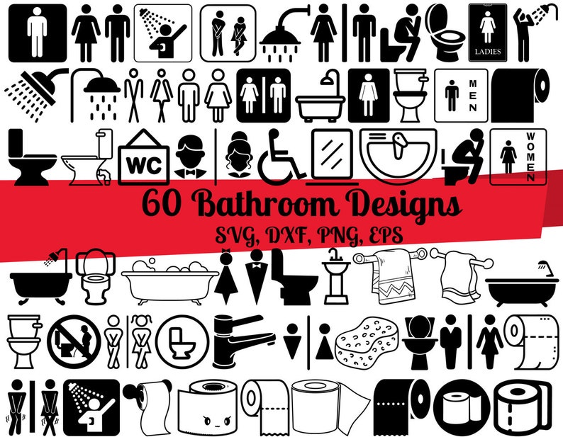 60 Baño SVG Bundle, Inodoro svg, Retratín Señal Svg, Signo de Baño Svg ...