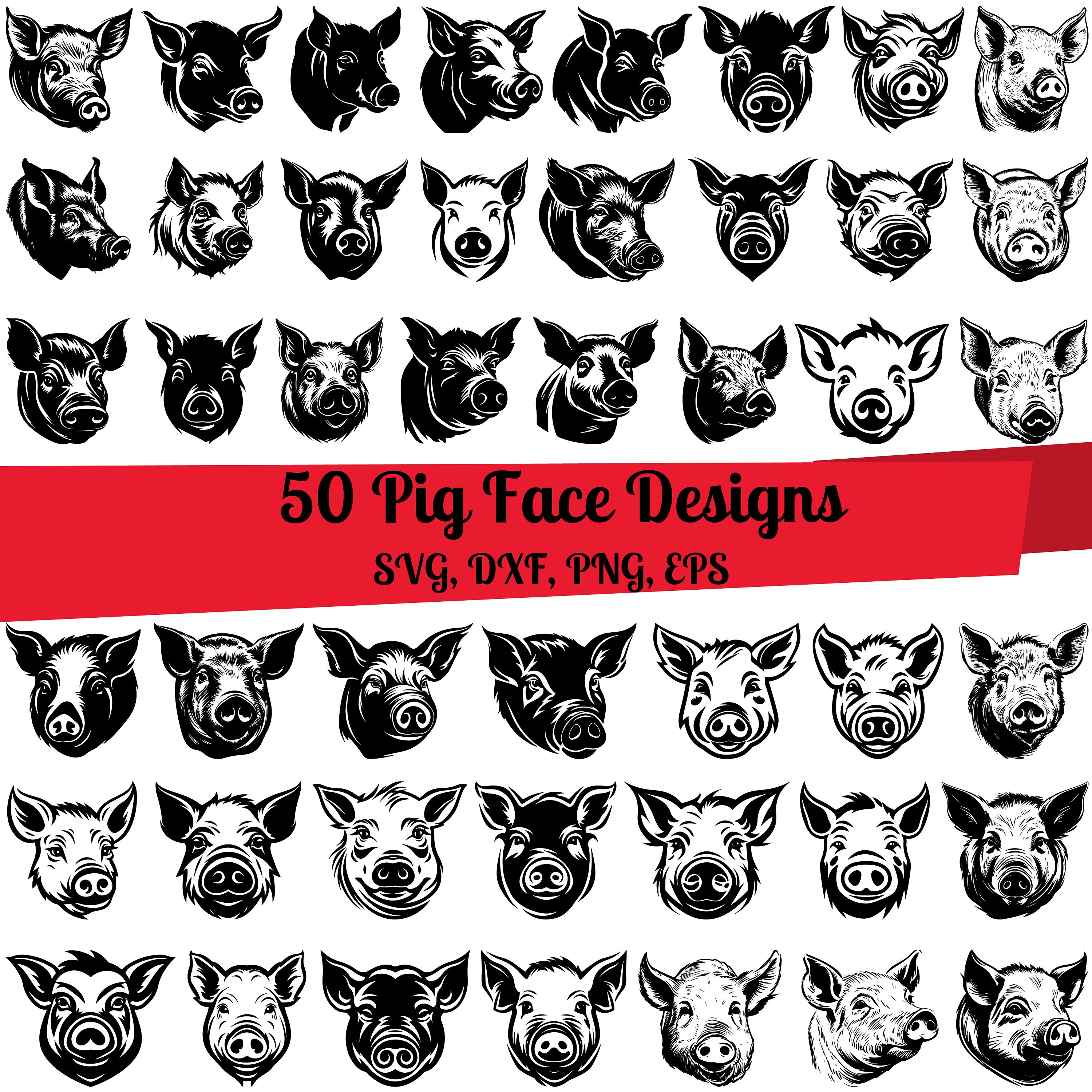 50 Pig Face SVG Bundle Pig Face dxf Pig Face png Pig Face - Etsy España