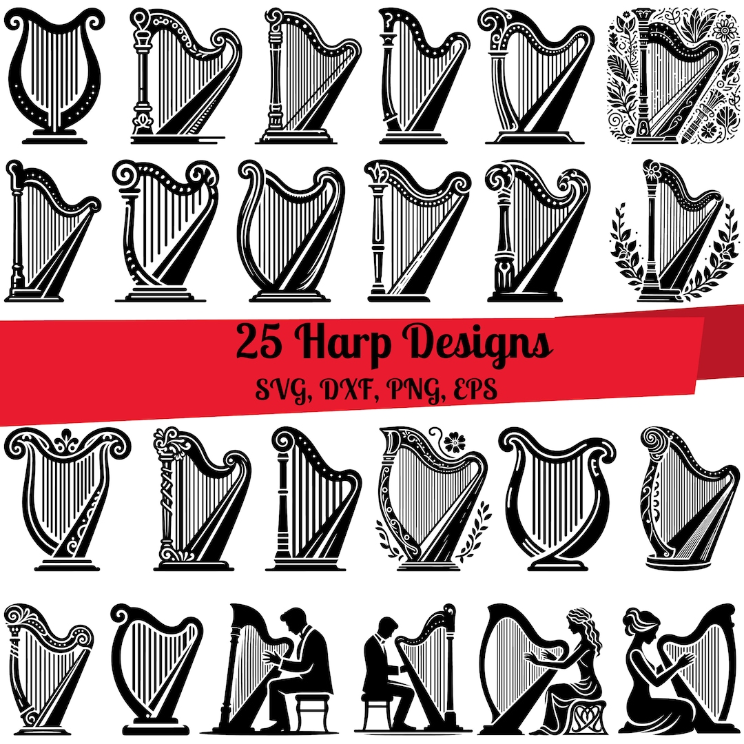 25 Harp SVG Bundle, Harp Dxf, Harp Png, Harp Vector, Harp Outline, Harp ...
