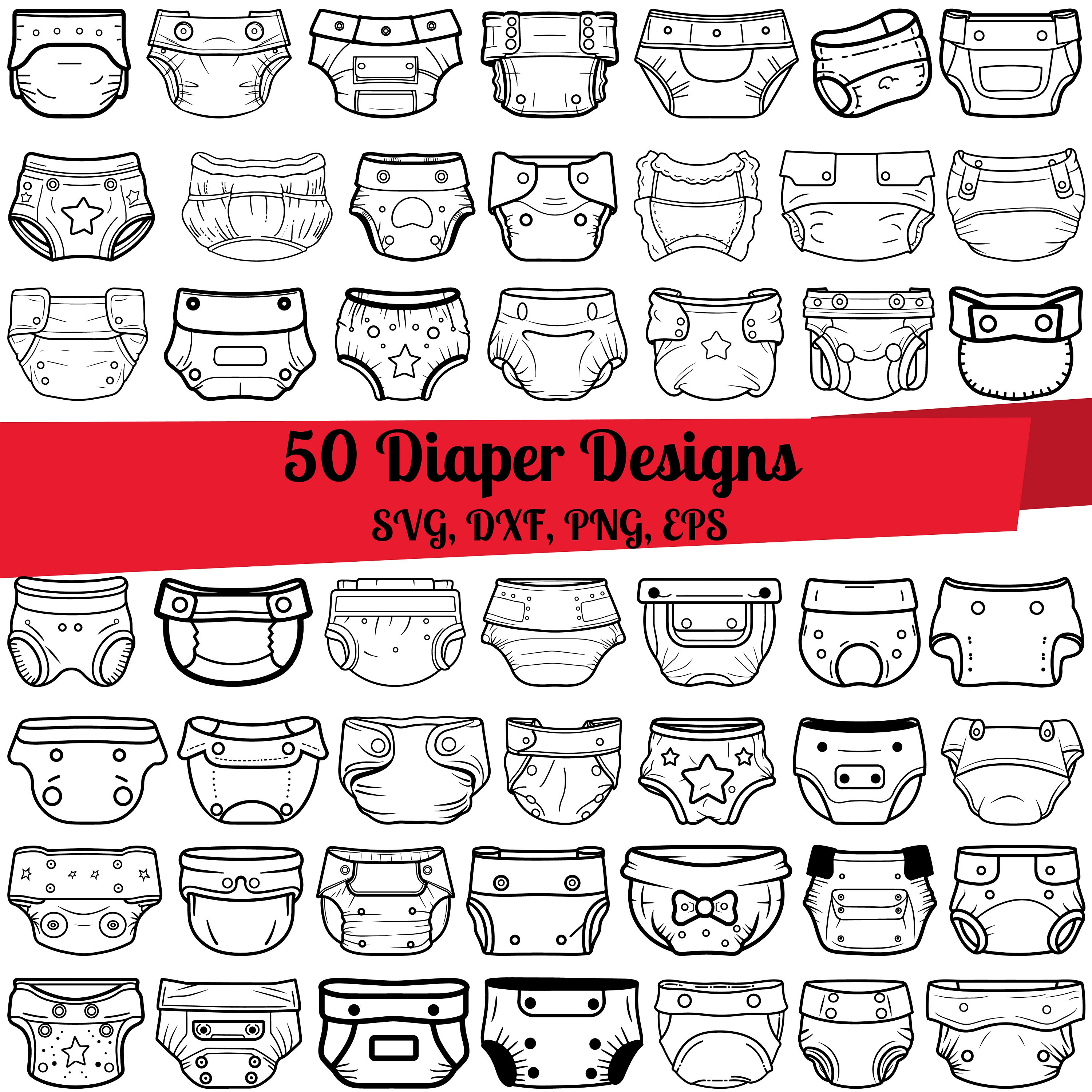 50 Diaper SVG Bundle, Baby Diapers Svg, Cloth Diaper Svg, Diaper Svg ...