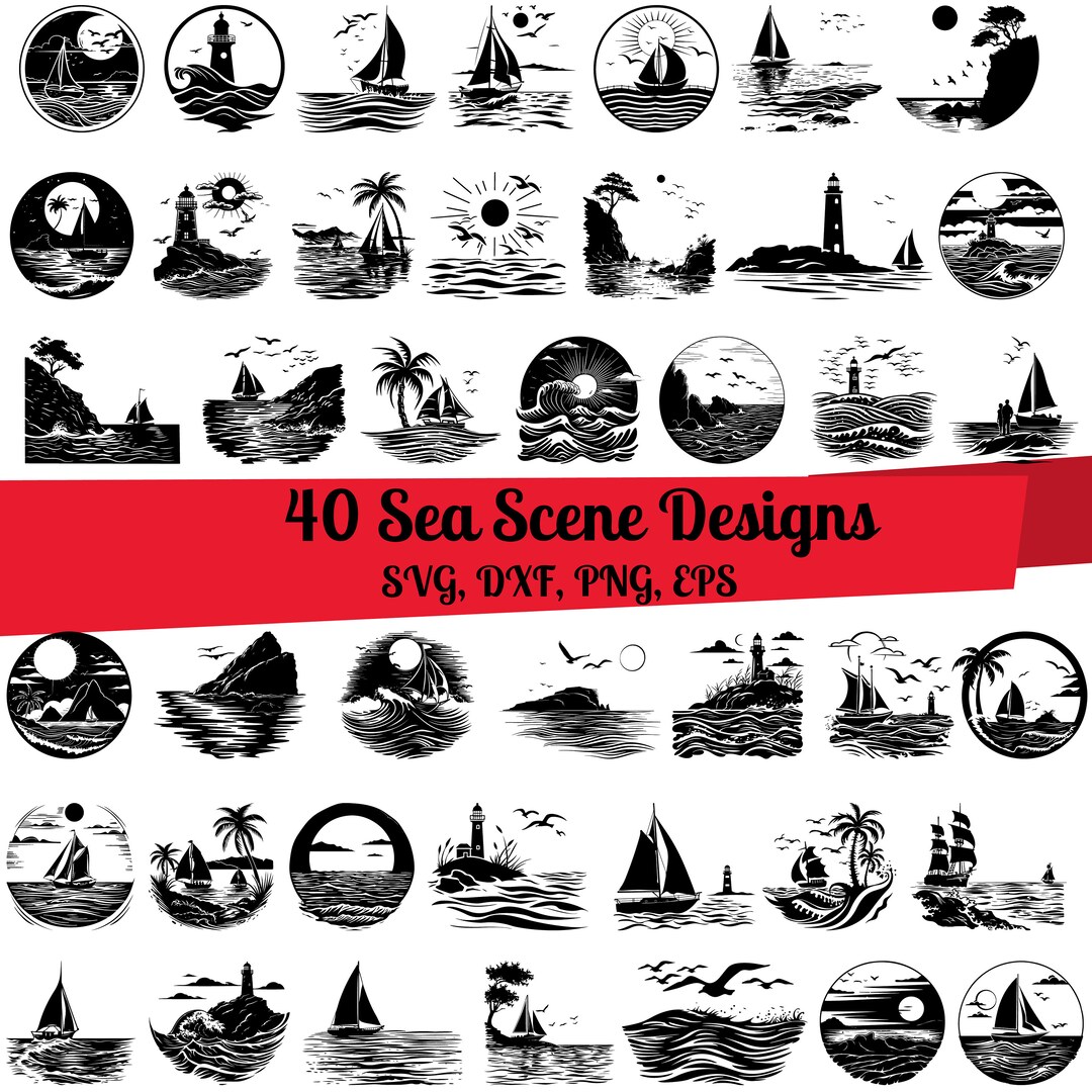 40 Sea Scene SVG Bundle, Sea Scene Dxf, Sea Scene Png, Sea Scene Vector ...