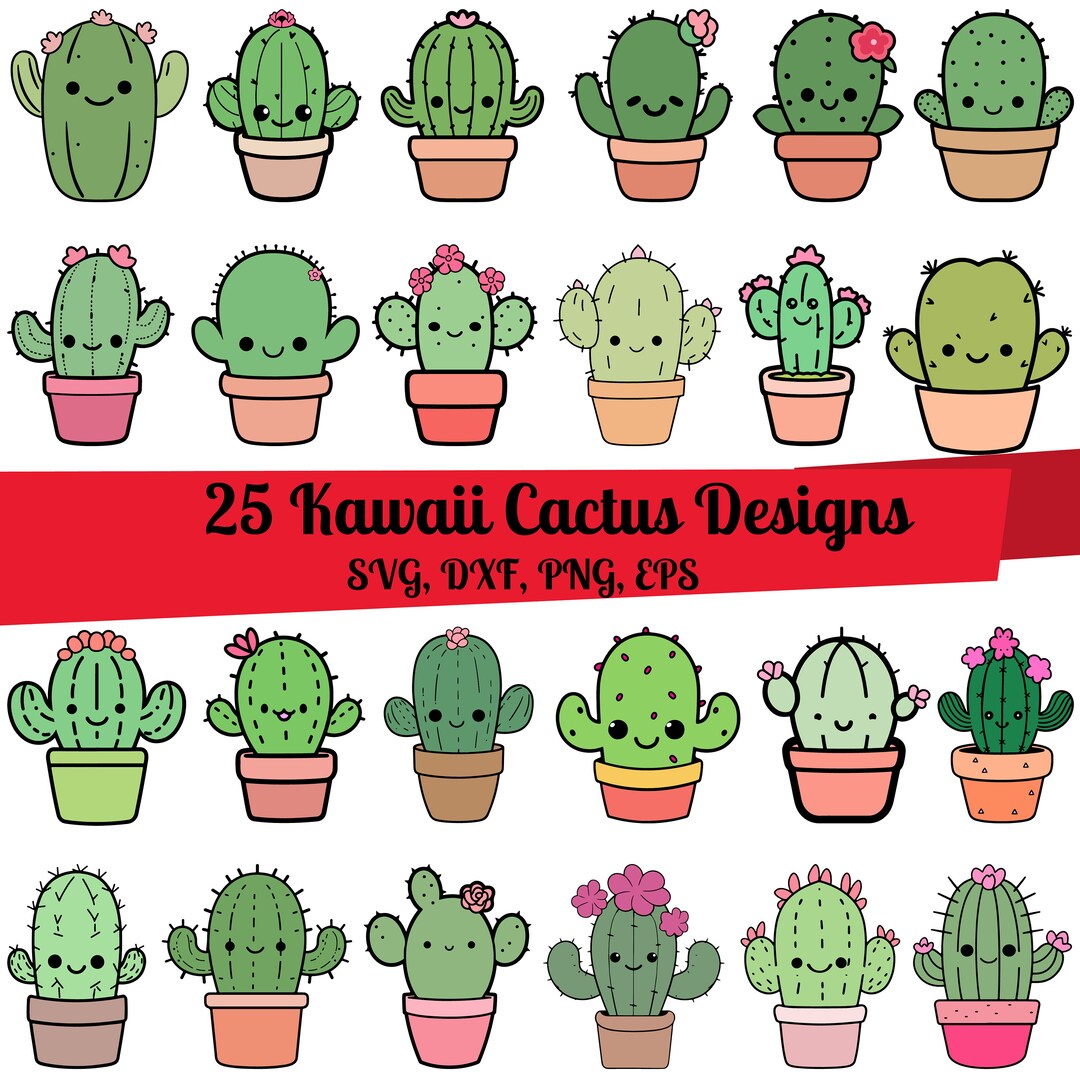 25 Kawaii Cactus Bundle, Cute Cactus Clipart, Succulent Clipart, Kawaii ...