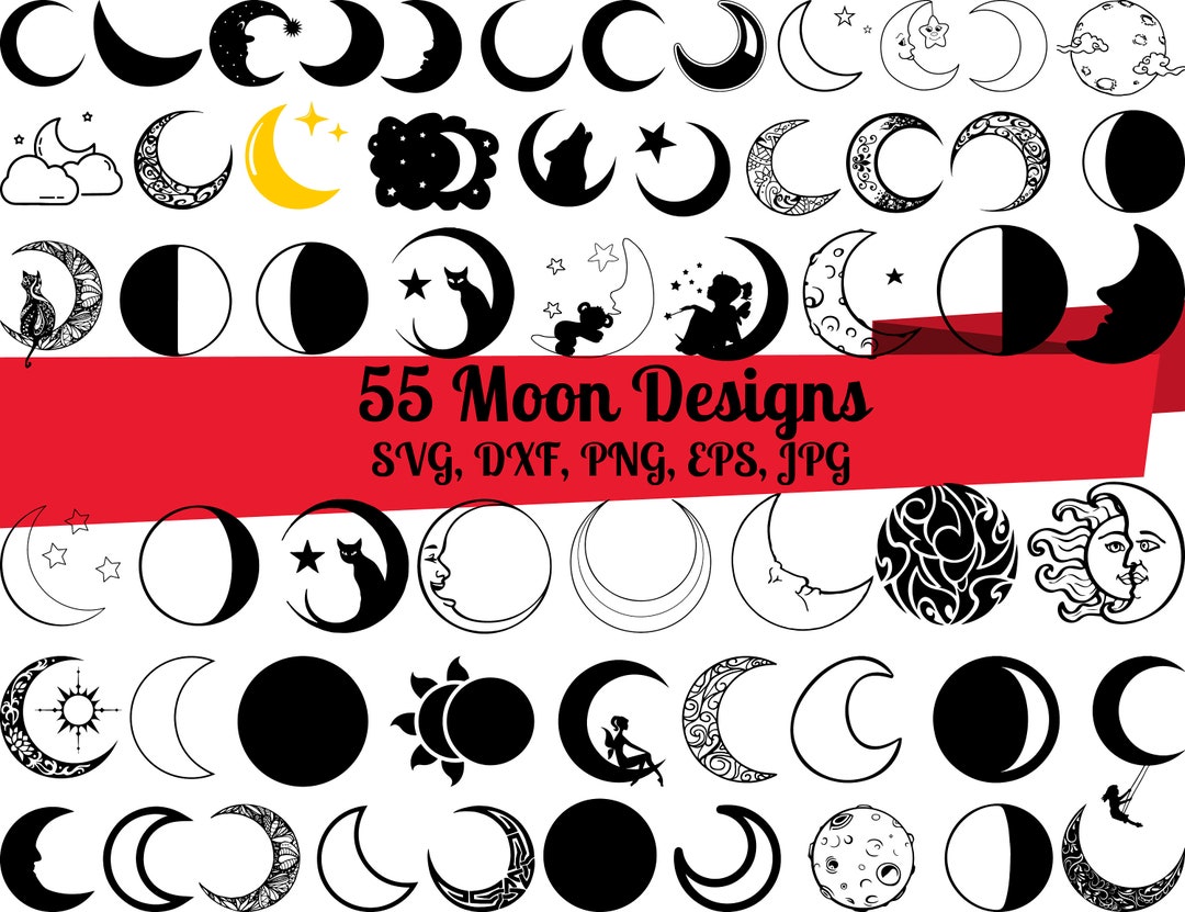 60 Moon SVG Bundle, Night Moon Svg, Moon Dxf, Moon Png, Moon Eps, Moon ...