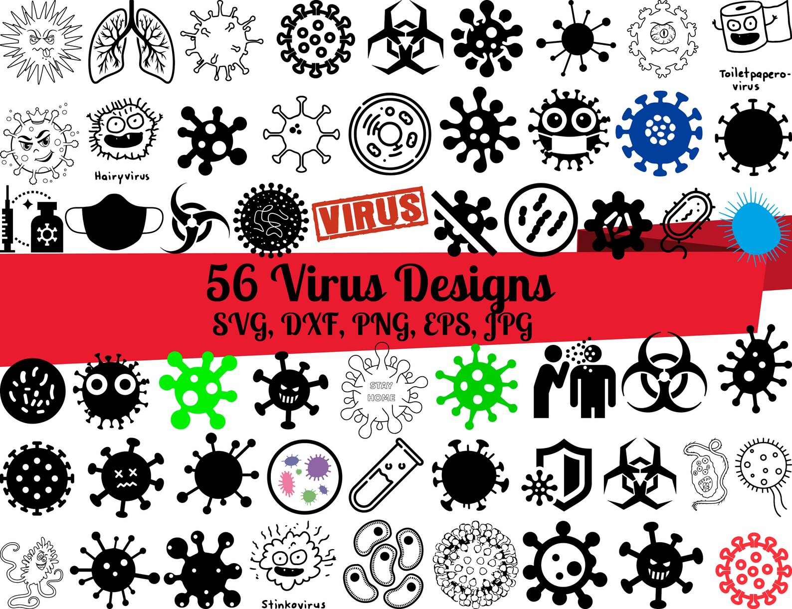 56 Virus SVG Bundle Virus Dxf Virus Png Virus Eps Virus - Etsy