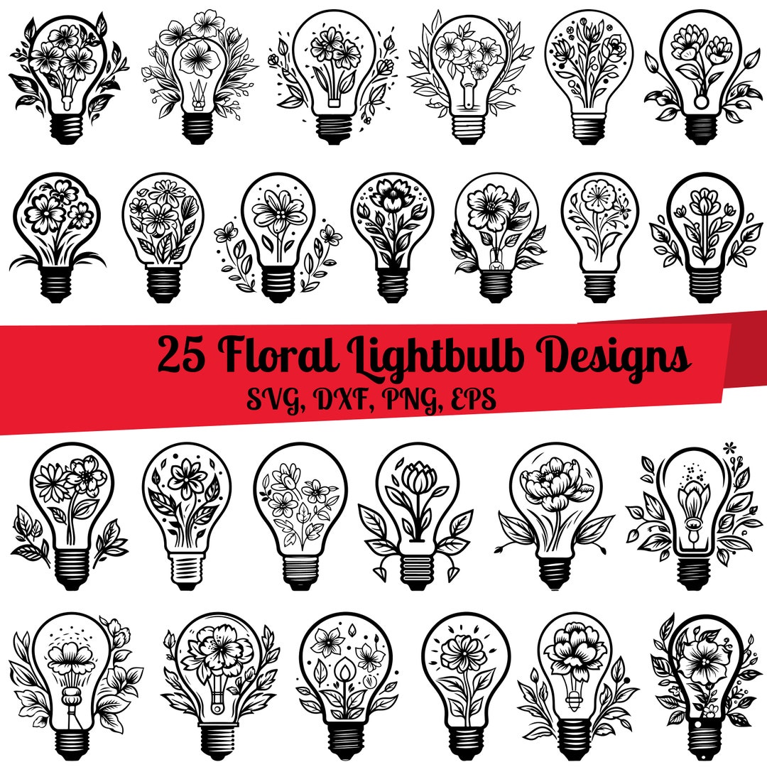 25 Floral Lightbulb SVG Bundle, Flower Light Svg, Floral Lightbulb Dxf ...