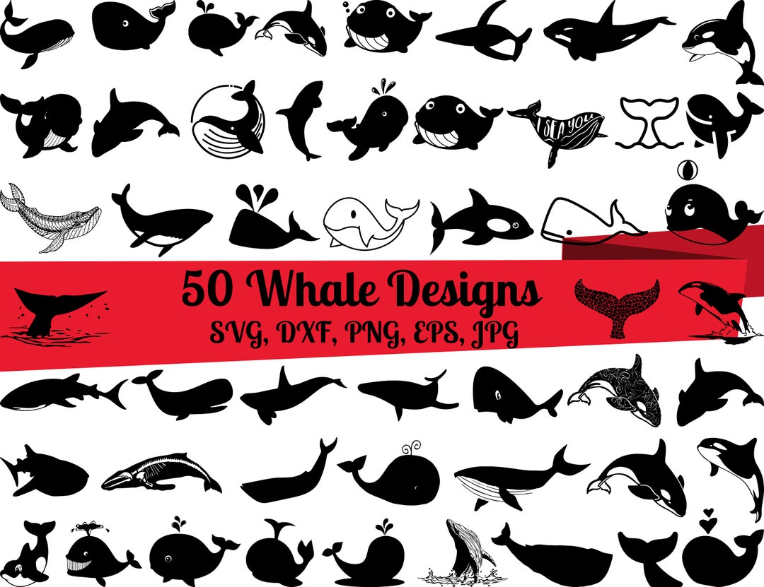 50 Whale SVG Bundle, Whale dxf, Whale png, Whale eps, Whale vector ...