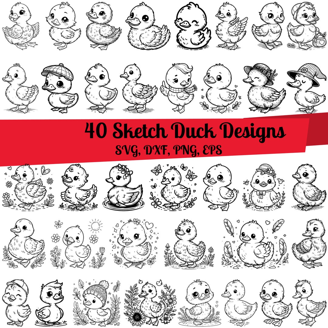 40 Sketch Duck SVG Bundle, Cute Duck Svg, Funny Duck Svg, Floral Duck ...