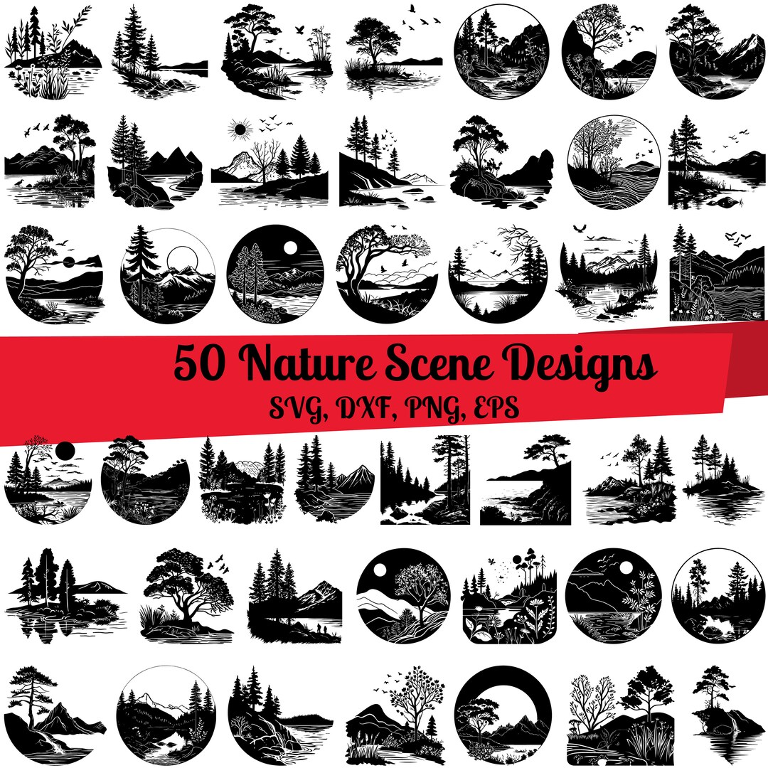 Buy 50 Nature Scene SVG Bundle, Landscape Svg, Nature Scene Dxf, Nature ...