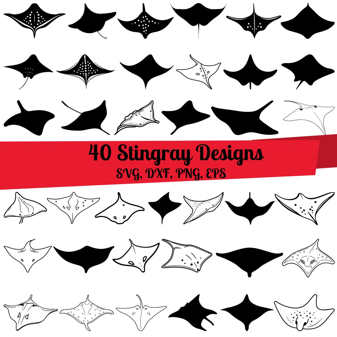 40 Stingray SVG Bundle, Ray Fish Svg, Stingray Dxf, Stingray Png ...