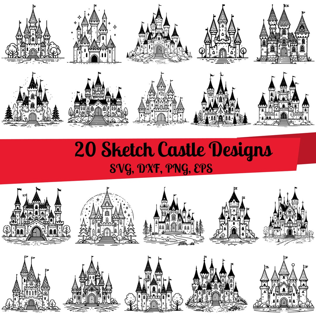 20 Sketch Castle SVG Bundle, Castle Svg, Castle Dxf, Castle Png, Castle ...