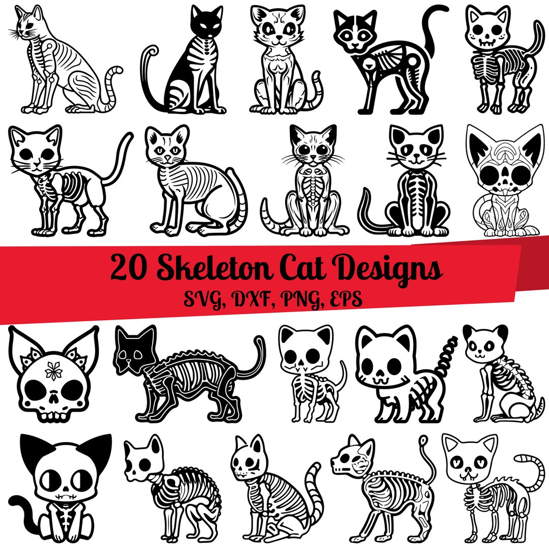 20 Skeleton Cat SVG Bundle, Halloween Cat Svg, Funny Kitten Svg ...
