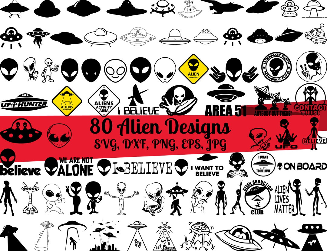 80 Alien SVG Bundle, Ufo svg, Aliens dxf, Ufo png, Ufo eps, Aliens ...