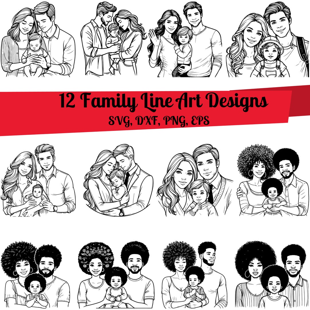 12 Family Line Art SVG Bundle, Family Dxf, Family Png, Family Vector ...