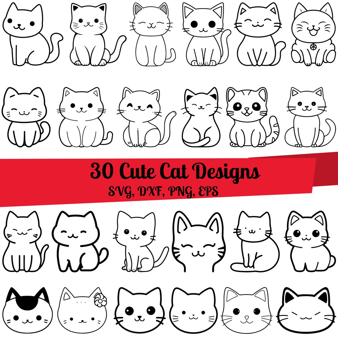30 Cute Cats SVG Bundle, Curious Kitten Svg, Cute Cat Dxf, Cute Cat Png ...