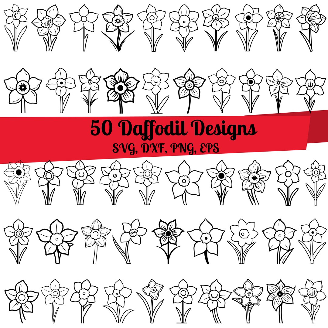 50 Daffodil SVG Bundle, Daffodil Line Art, Daffodil Dxf, Daffodil Png ...