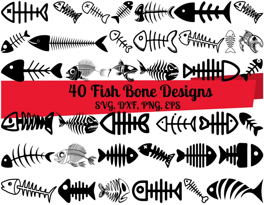40 Fish Bone SVG Bundle, Fish Bone svg, Fishbone svg, Fish Skeleton svg ...