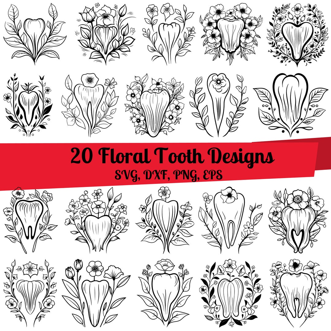 50 Floral Tooth SVG Bundle, Floral Dentist Svg, Dentist Svg, Floral ...