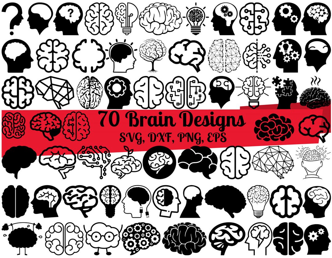 70 Brain SVG Bundle, Brain Dxf, Brain Png, Brain Eps, Brain Vector ...