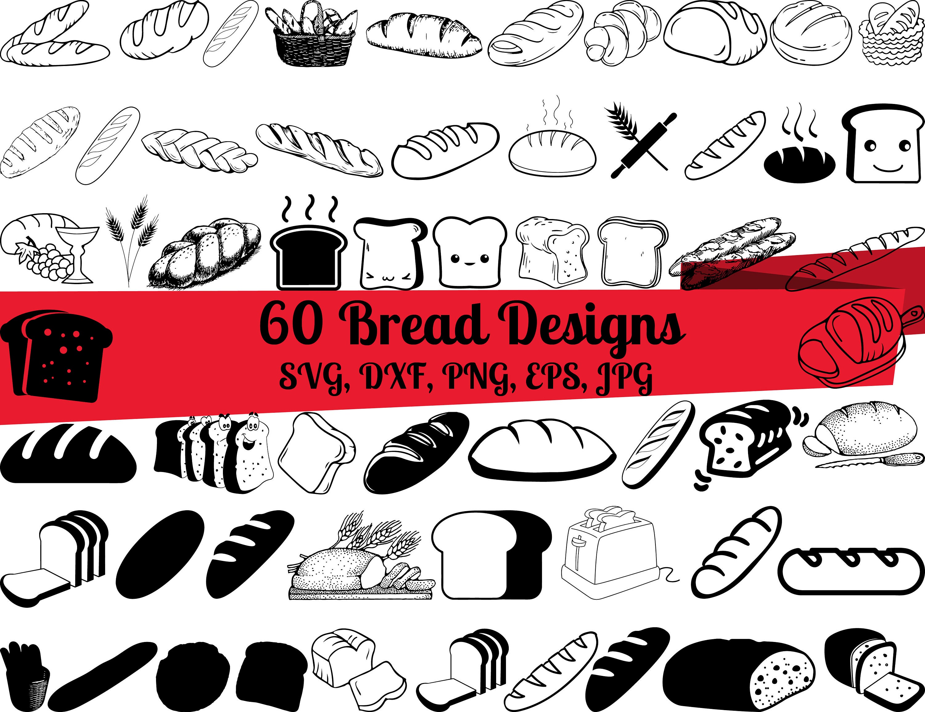60 Brot SVG Bundle, Brot dxf, Brot png, Brot eps, Brot Vektor, Brot ...