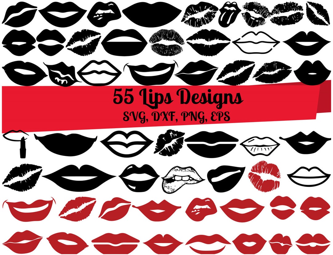 55 Lips SVG Bundle, Lips Svg, Kiss Svg, Kiss Png, Kiss Dxf, Red Lips ...