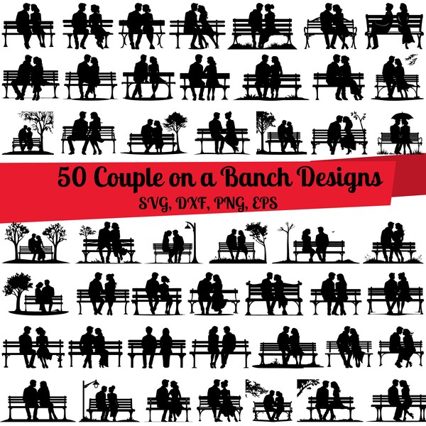 Couple on bench silhouette - Etsy Nederland