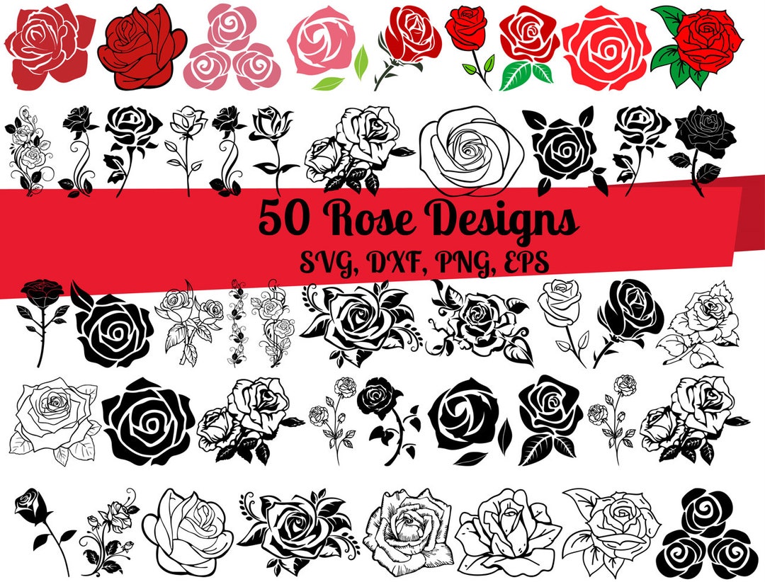 50 Rose SVG Bundle Roses svg Rose dxf Rose png Rose eps - Etsy México