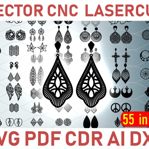 55 Earrings Ear Rings Svg Laser Cut Files SVG DXF CDR Vector - Etsy