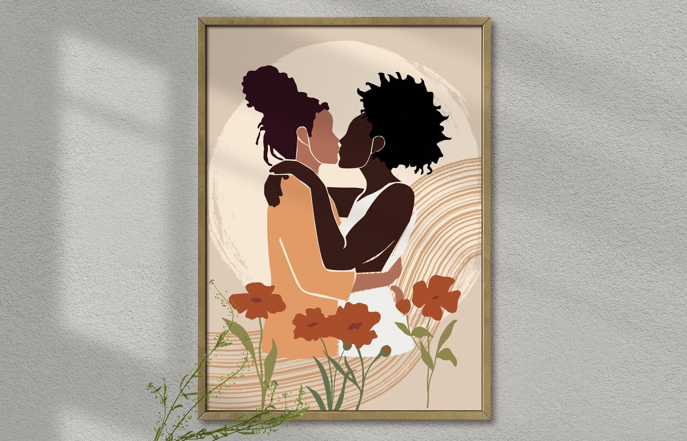 Romantic Black Lesbian Couple Art Print Lesbian Pride Etsy