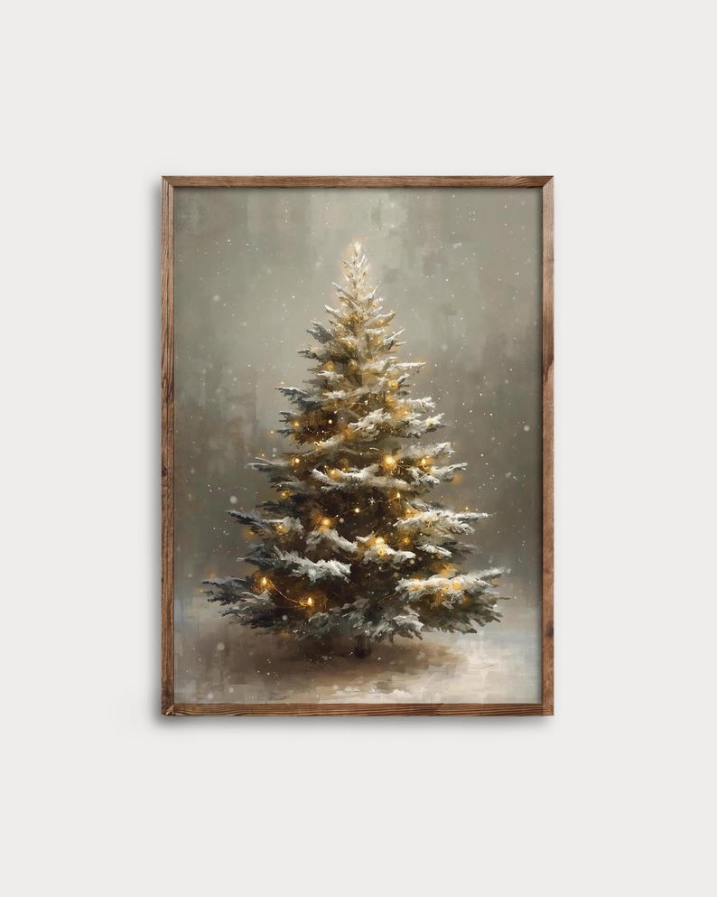 Vintage Snowy Christmas Tree Print, Winter Forest Decor (digital ...