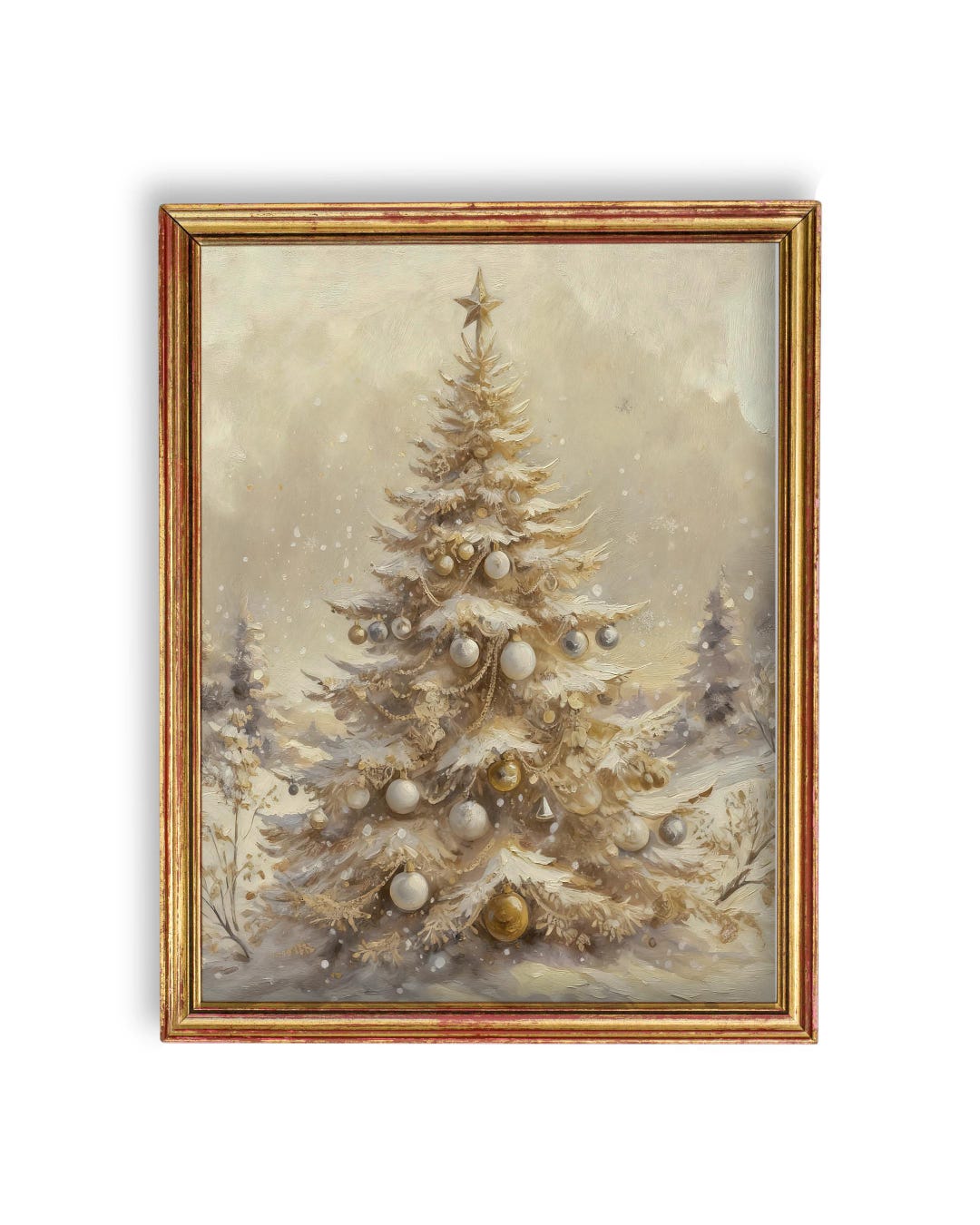Vintage Golden Christmas Tree Printable Wall Art, Rustic Holiday Decor ...