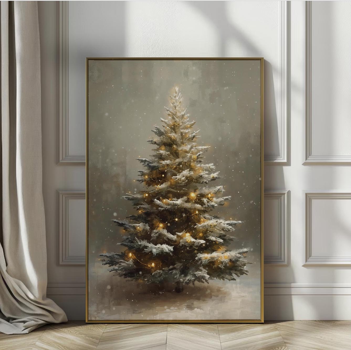 Vintage Snowy Christmas Tree Print, Winter Forest Decor (digital ...