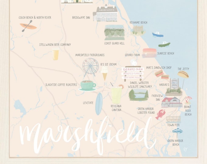 MARSHFIELD Town & Villages, Massachusetts 1903 Map Colored Reproduction ...