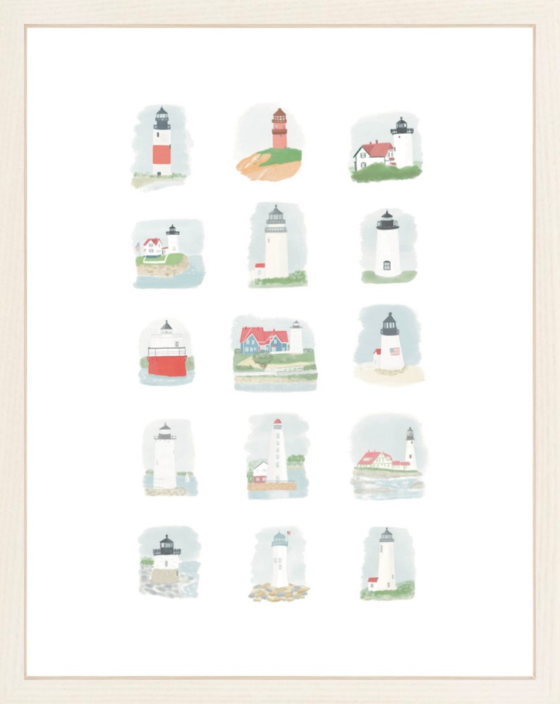 Lighthouses of New England Print Cape Cod Art Nantucket Decor - Etsy