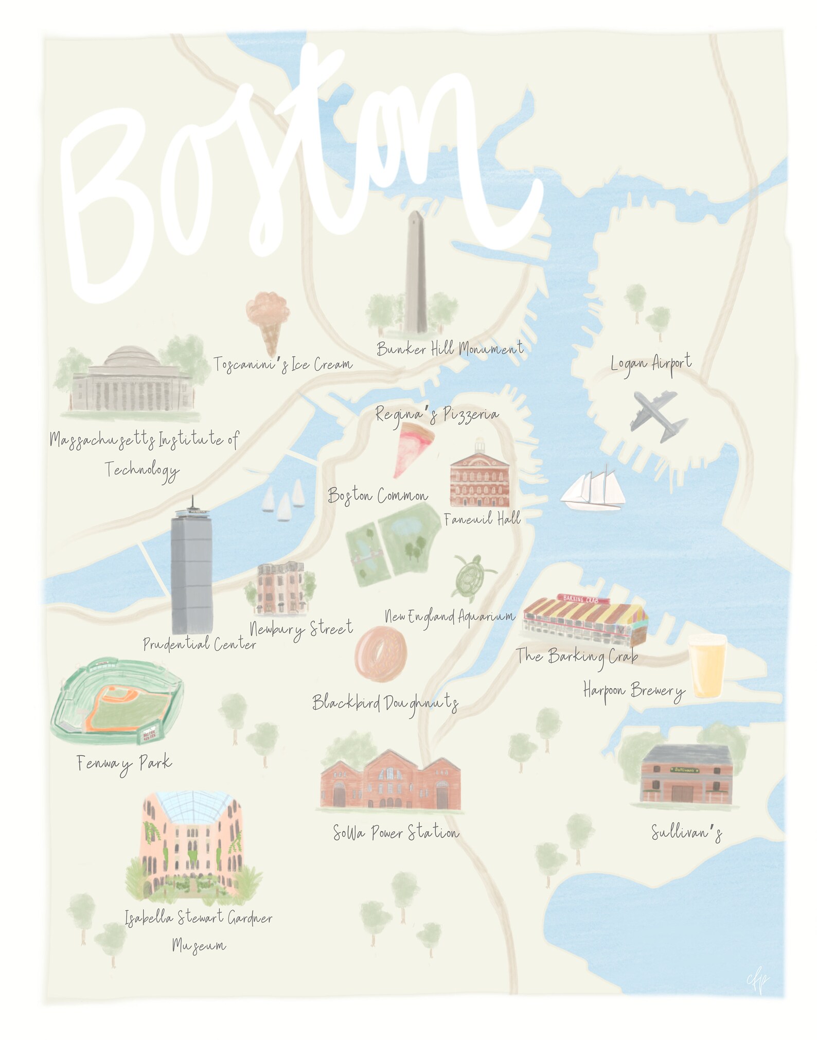 Boston Illustrated Map Boston Print Boston Wall Art Map | Etsy