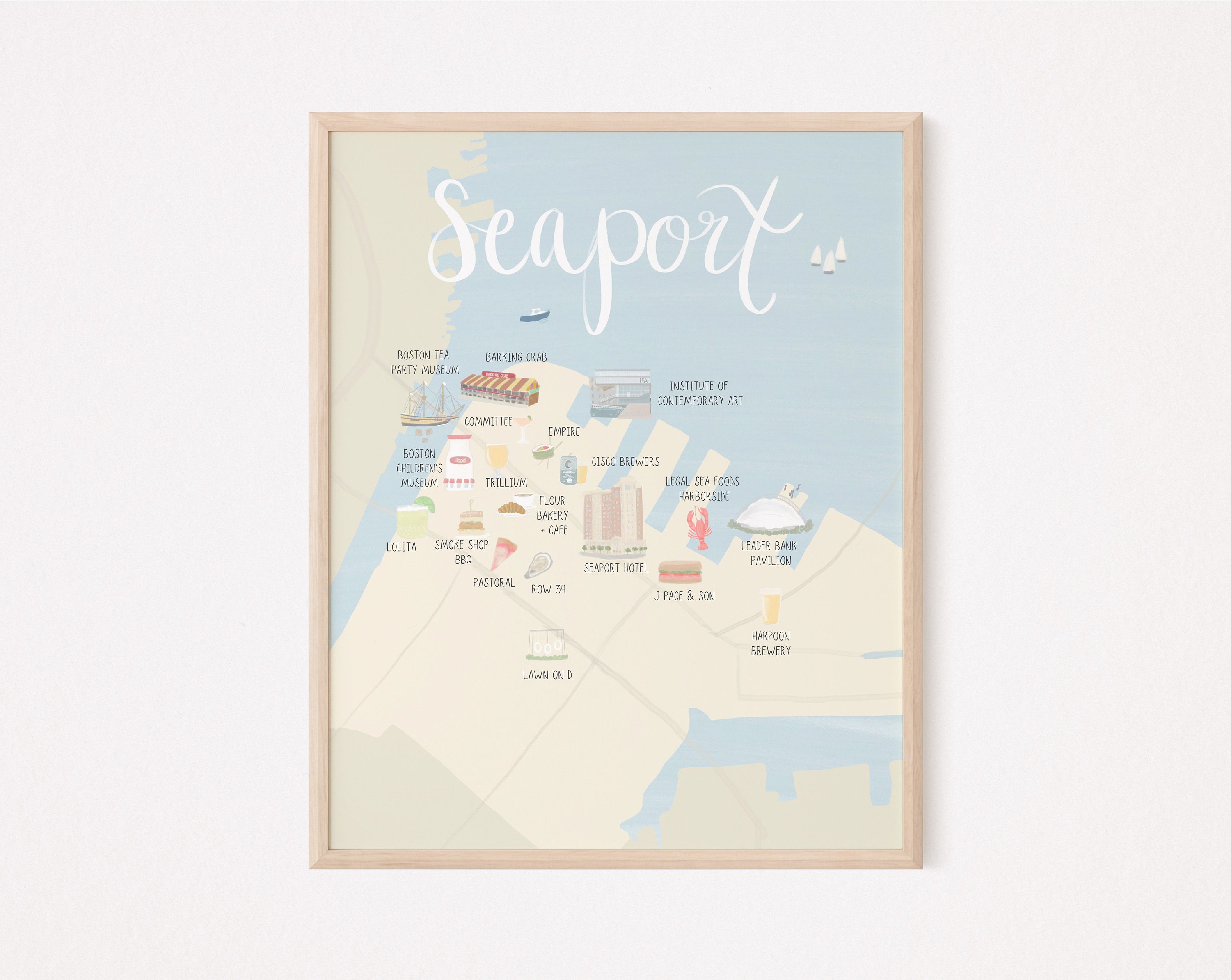 Seaport South Boston Illustrated Map Print | Massachusetts Wall Art ...