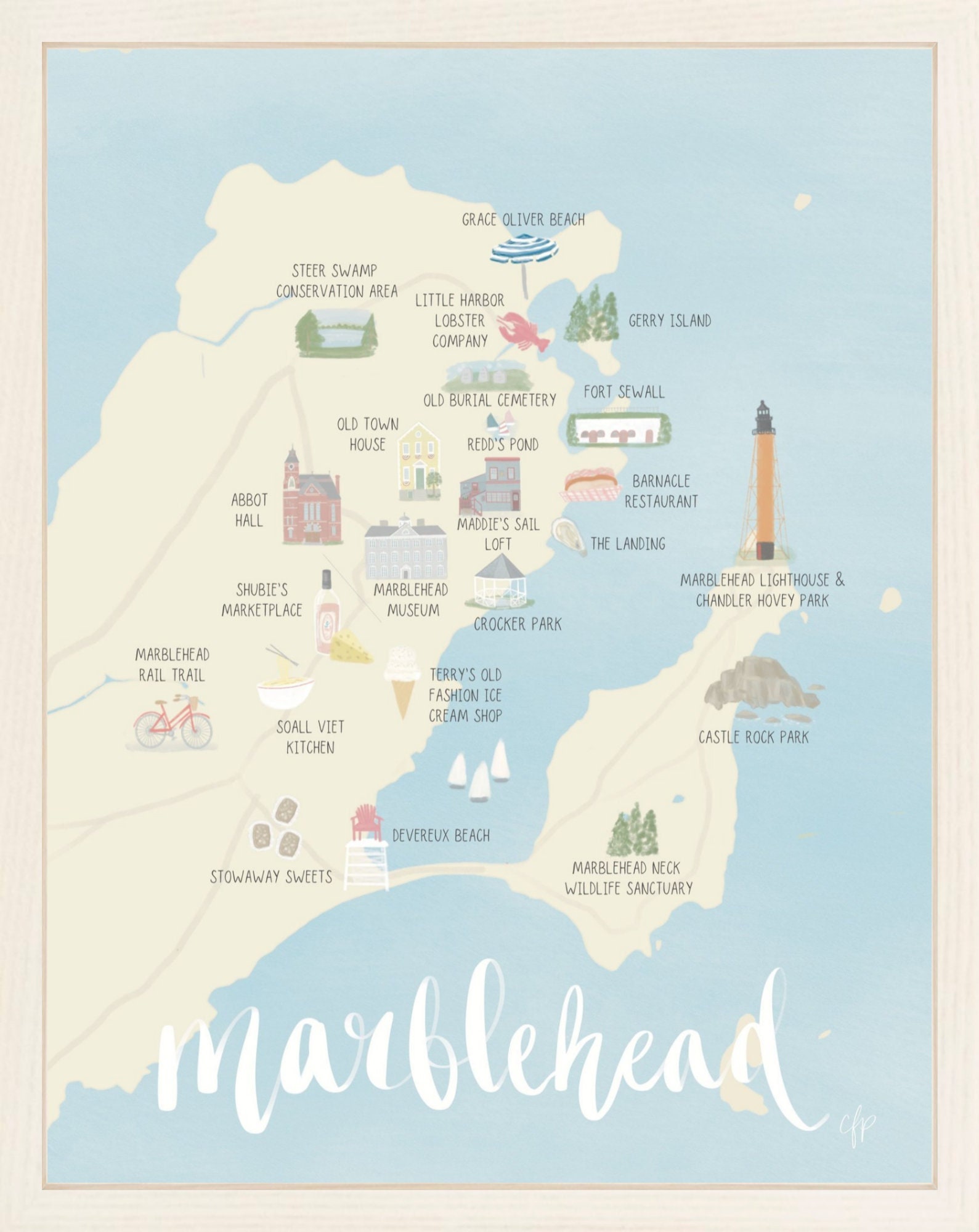 Marblehead Massachusetts Map Print Illustrated Marblehead Art Print - Etsy