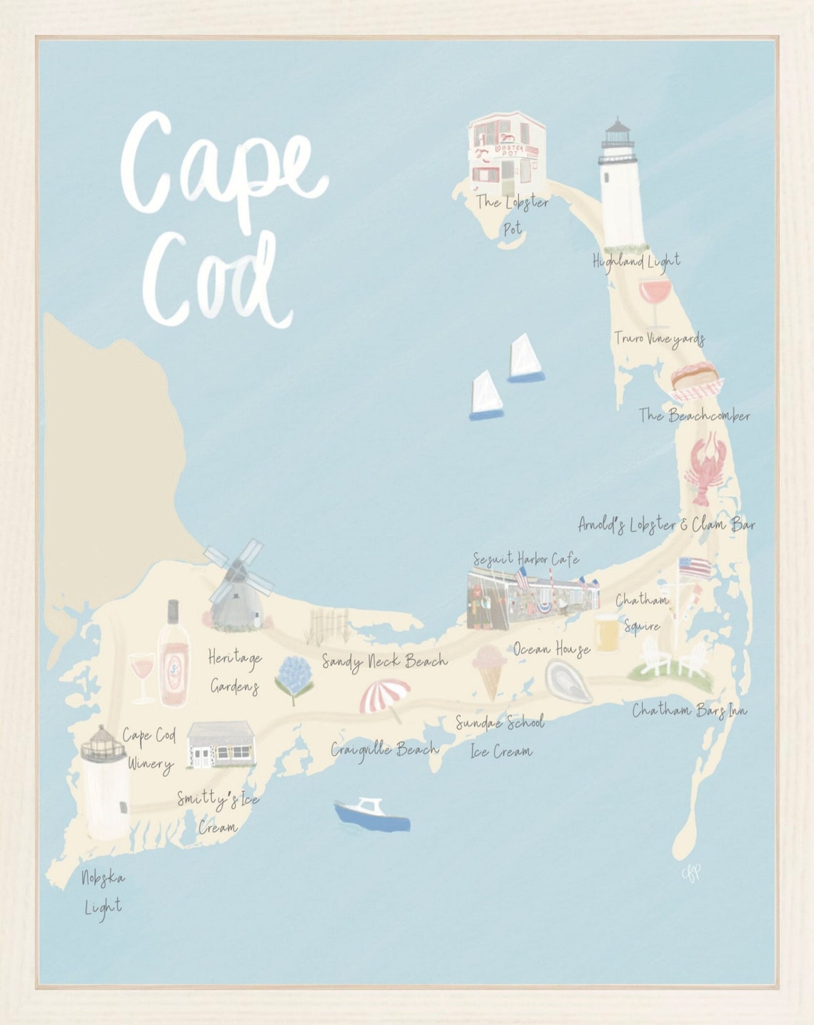 Cape Cod Illustrated Map | Cape Cod Map Illustration | Cape Cod Wall ...