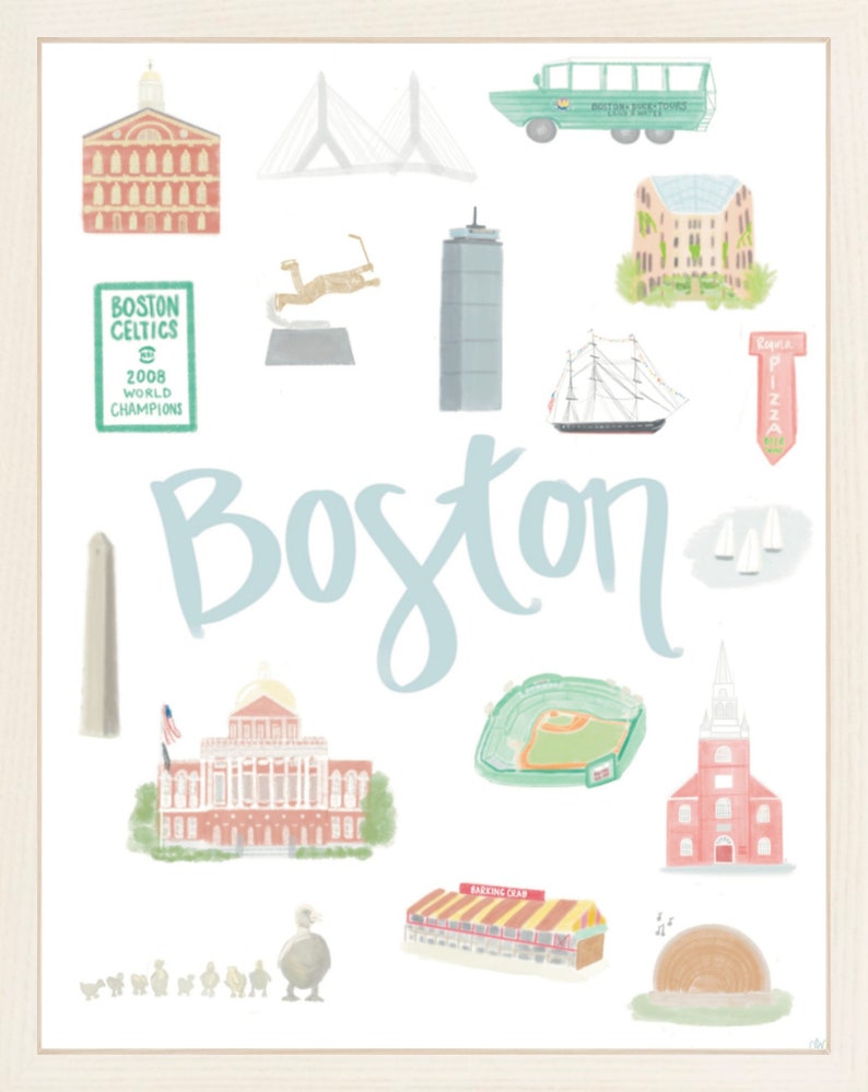 Boston Landmark Art Print | Boston Illustration | Nursery Decor - Etsy