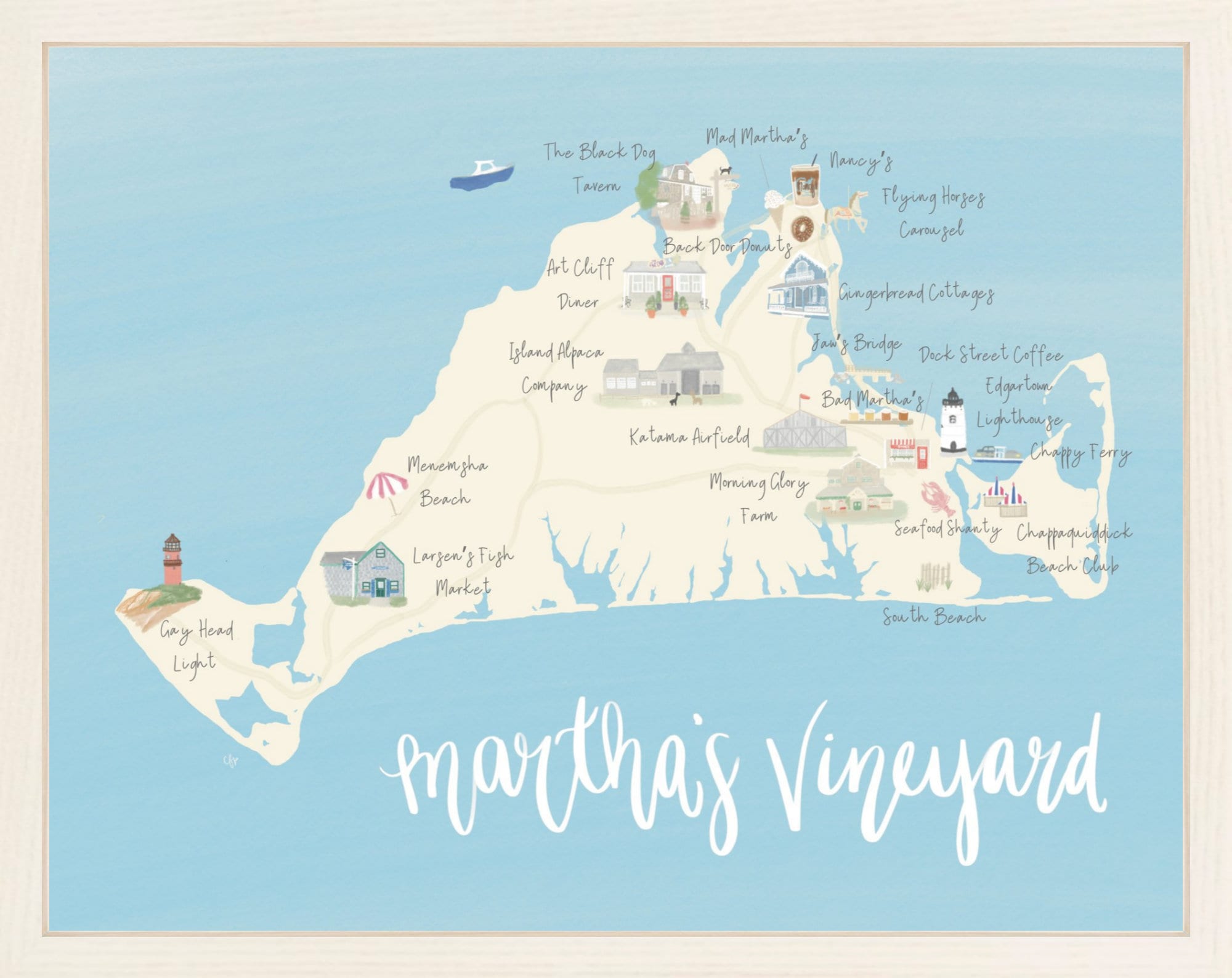 Martha’s Vineyard Illustrated Map Print | Martha’s Vineyard Vertical ...