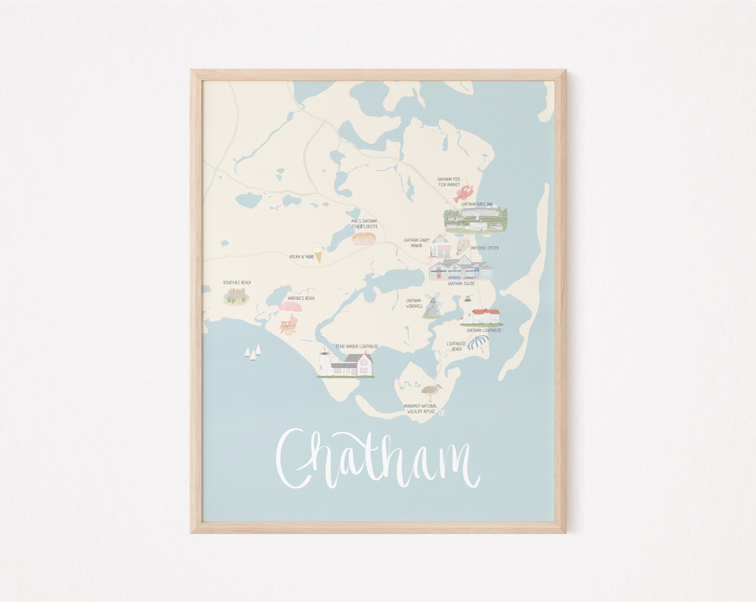 Chatham Illustrated Map | Cape Cod Vertical Map Illustration ...