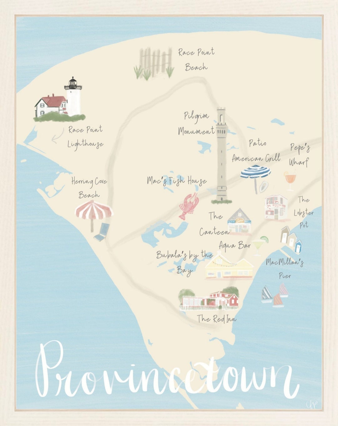 Provincetown Illustrated Map Print | Cape Cod Wall Art | Cape Cod Map ...