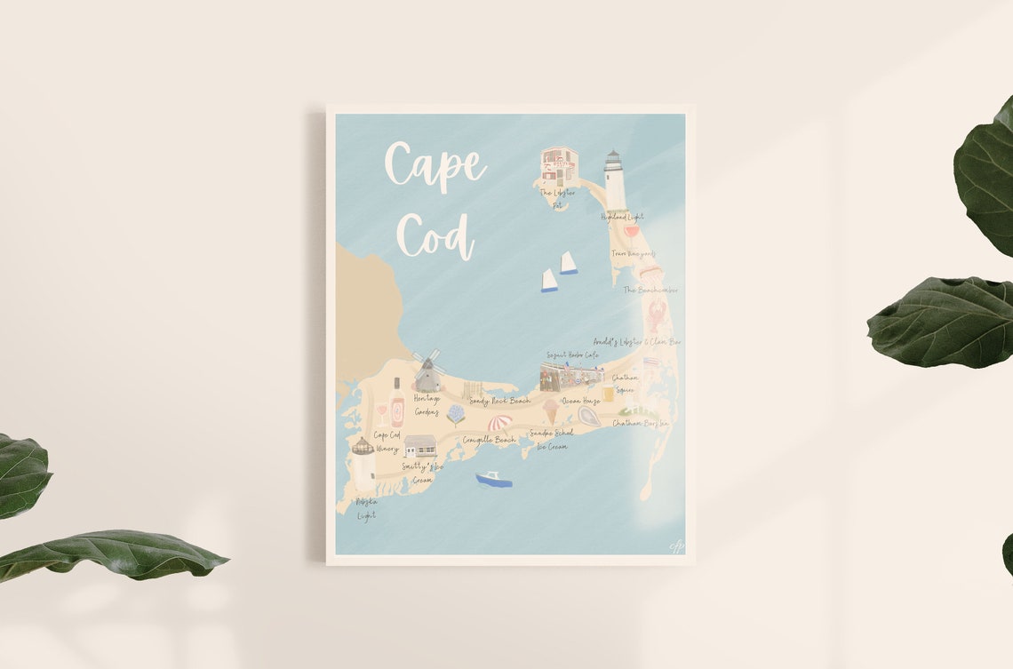 Cape Cod Illustrated Map Cape Cod Map Illustration Cape - Etsy