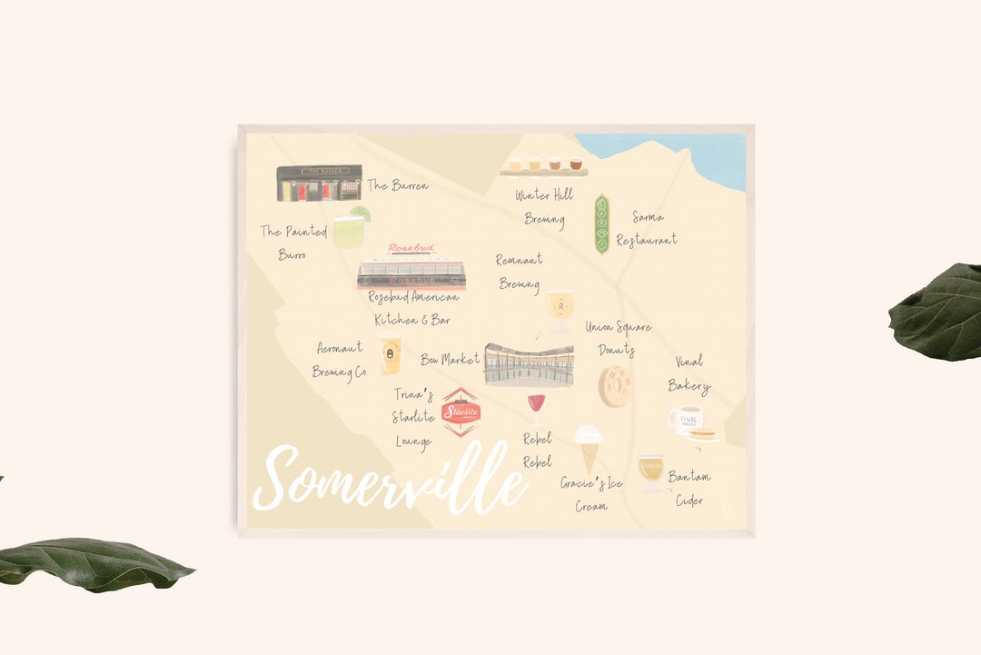 Somerville Illustrated Map Print Massachusetts Wall Art - Etsy