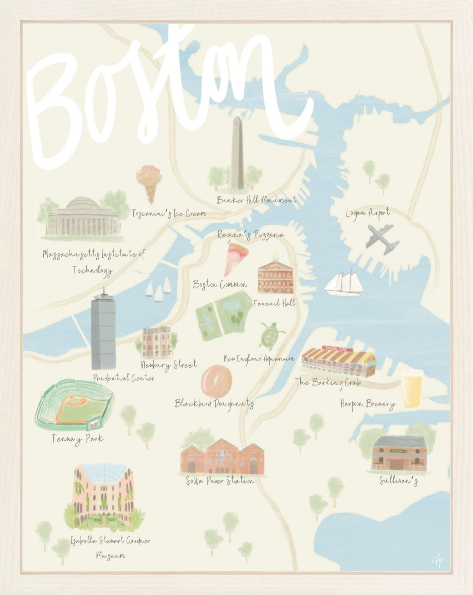 Boston Illustrated Map | Boston Print | Boston Wall Art | Map Print - Etsy