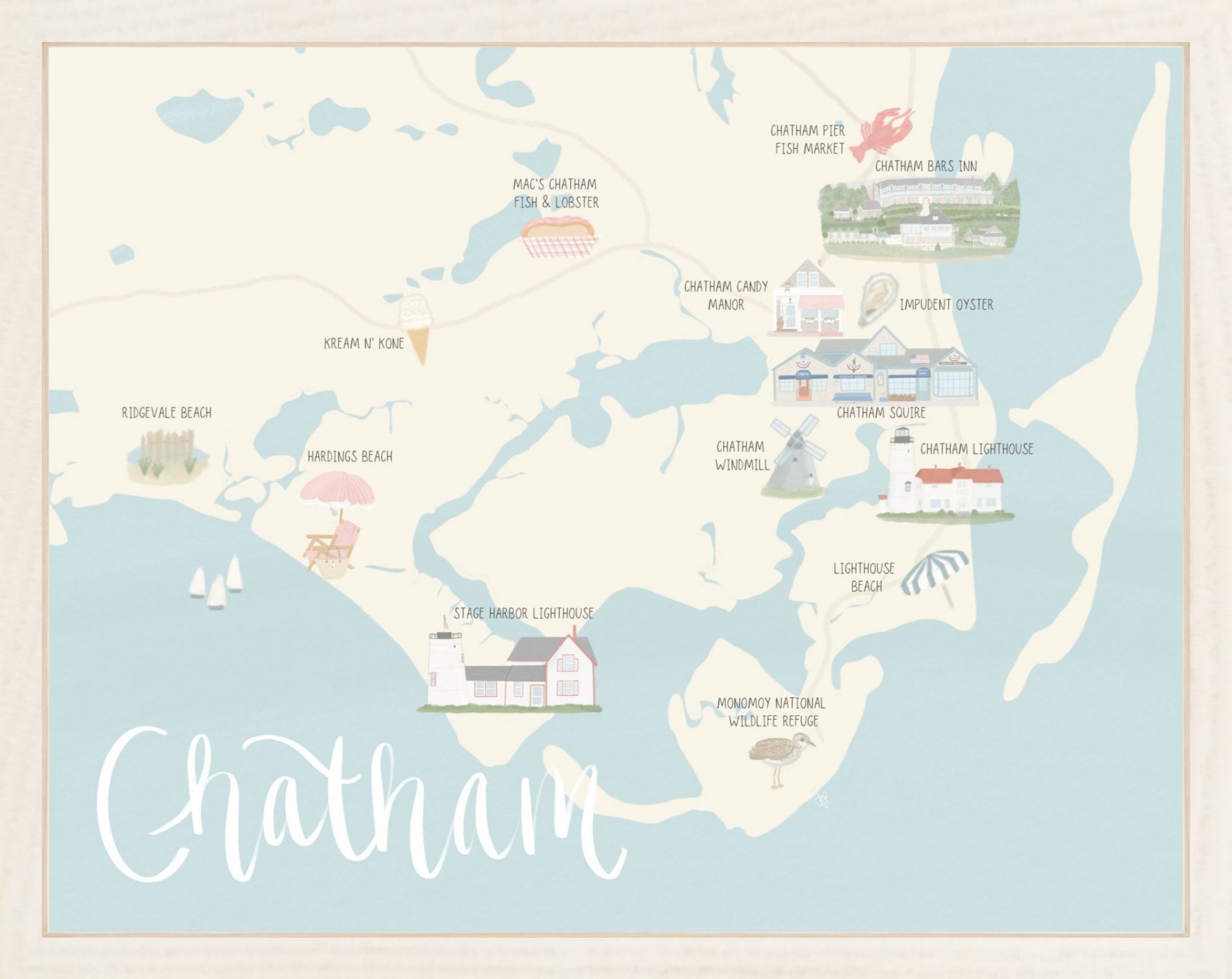 Chatham Illustrated Map | Cape Cod Vertical Map Illustration ...