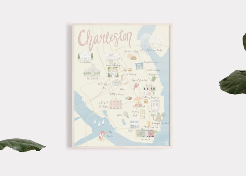 Charleston Illustrated Map Print | South Carolina Art - Etsy