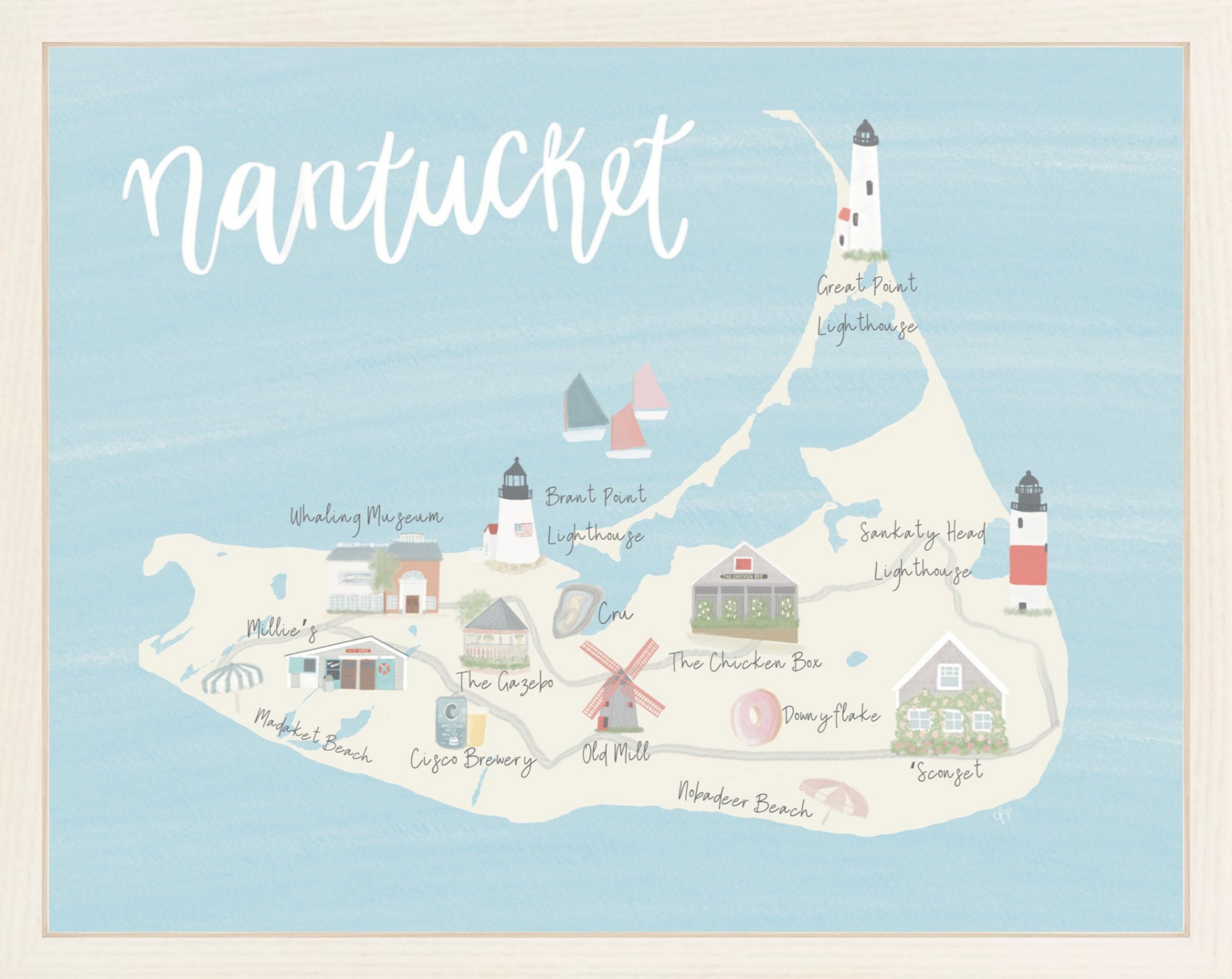 Nantucket Illustrated Map Print | Nantucket Wall Art | Nantucket Map ...