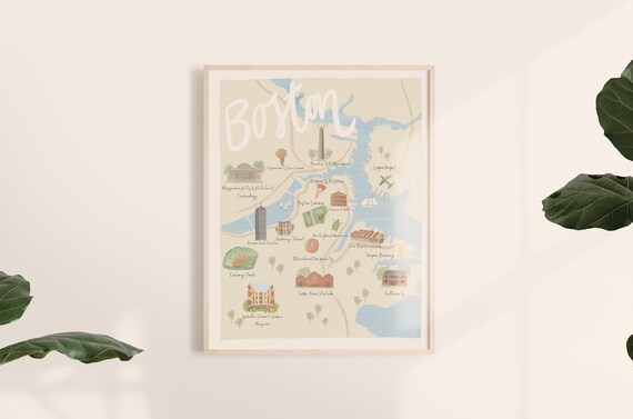 Boston Illustrated Map Boston Print Boston Wall Art Map | Etsy